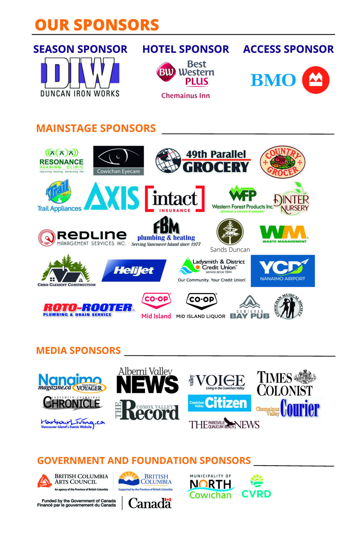 Corporate Sponsors - Chemainus Theatre Festival